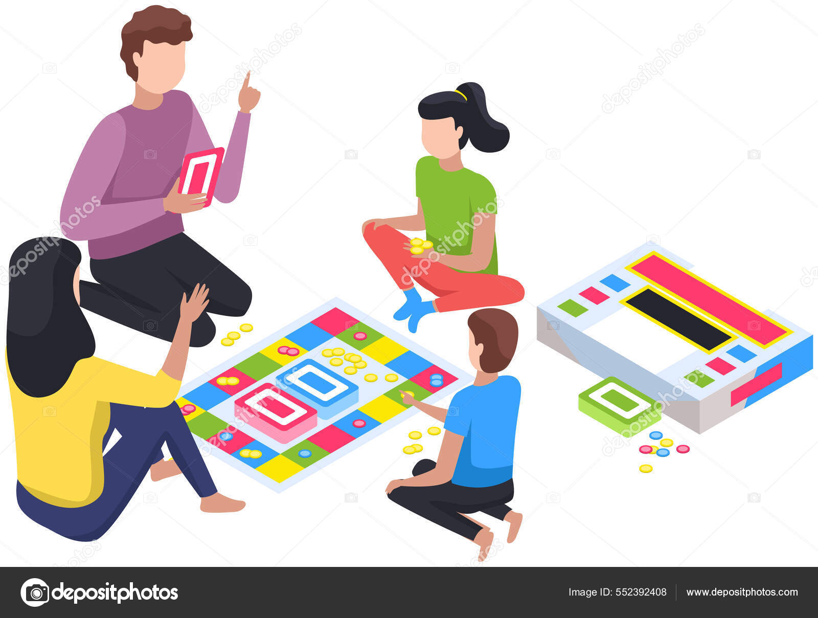 Niños felices jugando juego de mesa con los padres, divertirse en casa ...