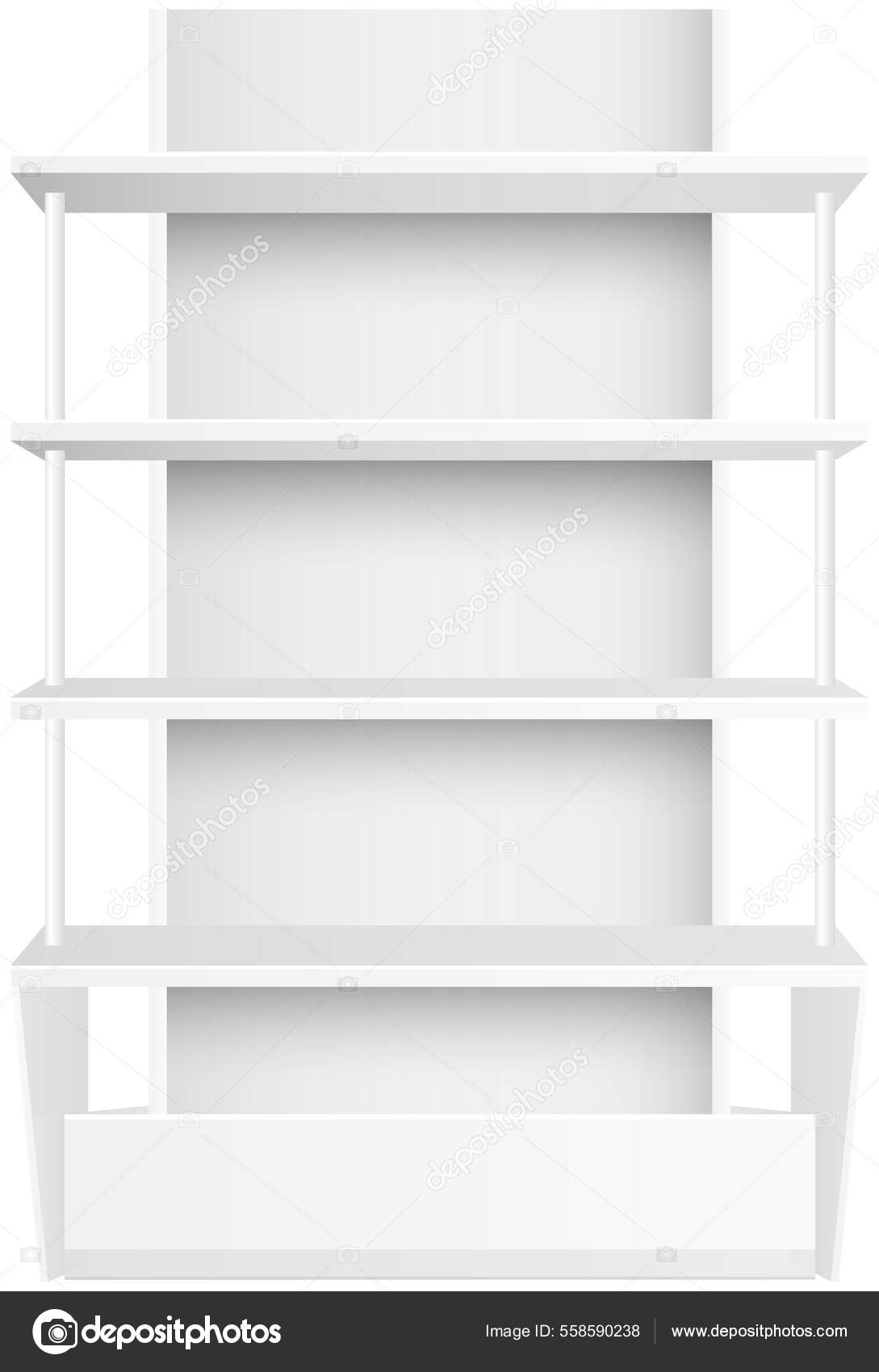 White empty supermarket retail store shelves isolated on white ...