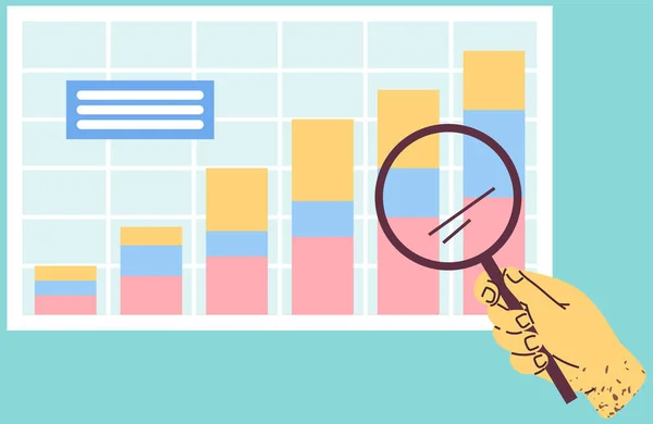 Person examines scheme under magnifier. Hand with loupe magnifying ...