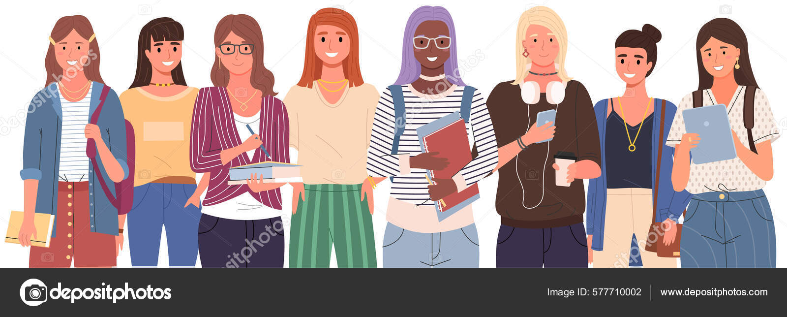 Diverse College University Students Standing Line Group Young People ...