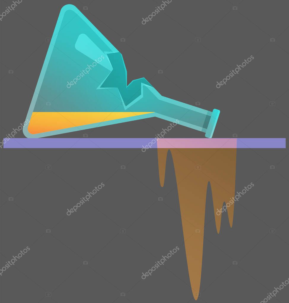 Broken Laboratory Beaker Lies Table Flowing Liquid Test Tube Icon ...