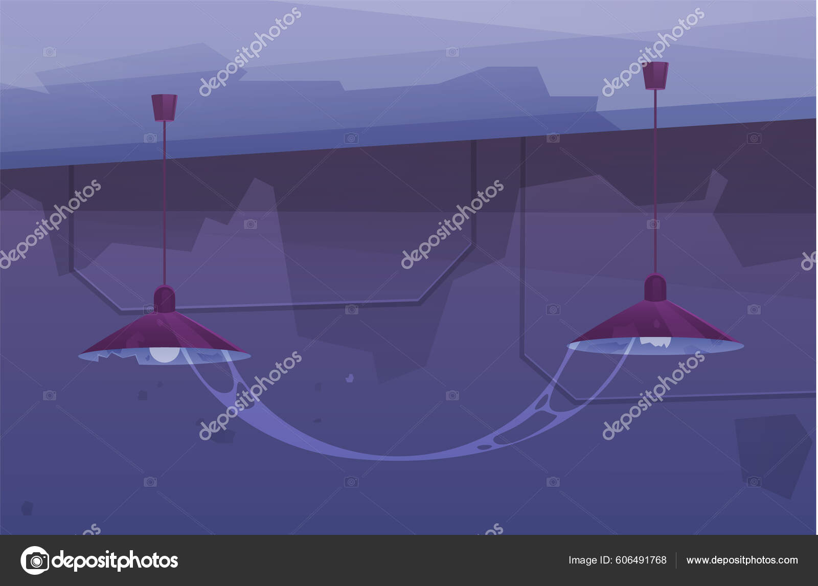 Old Basement Premise Windows Night Modern Ceiling Lamp Cartoon Style ...