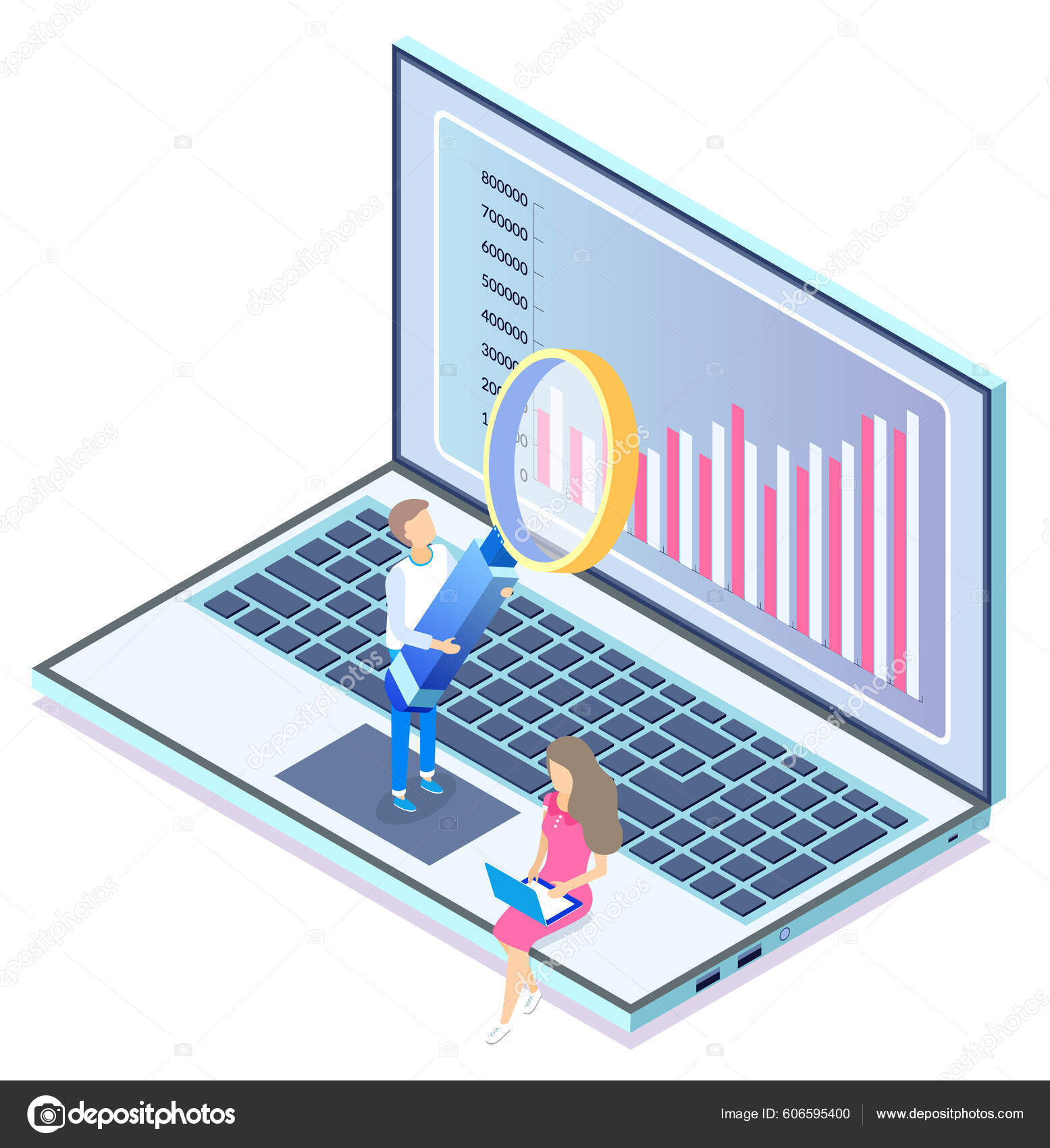 Workers Analyzing Information Laptop Charts Diagrams Laptop Screen Man ...
