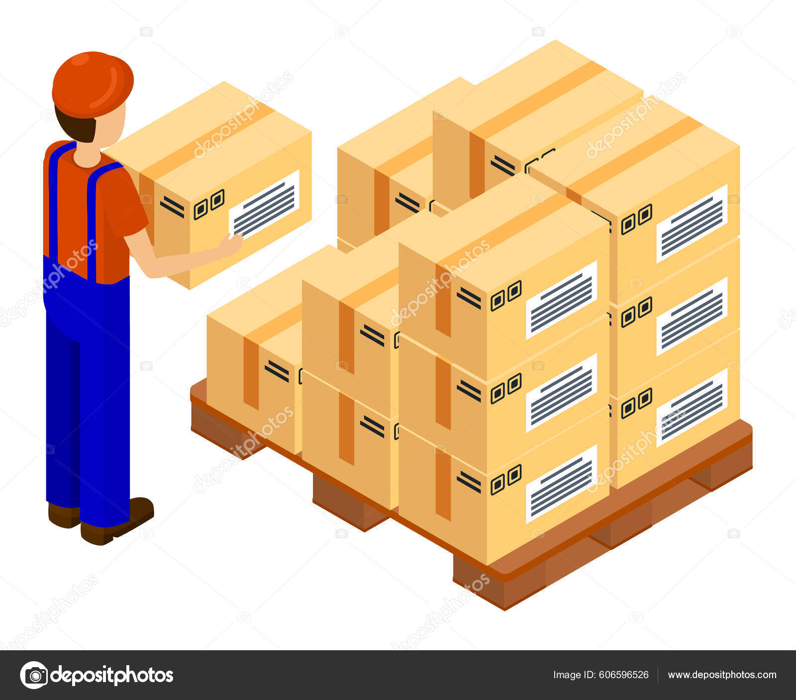 Caja Carga Del Trabajador Palet Madera Con Cajas Tarjetas Transporte ...