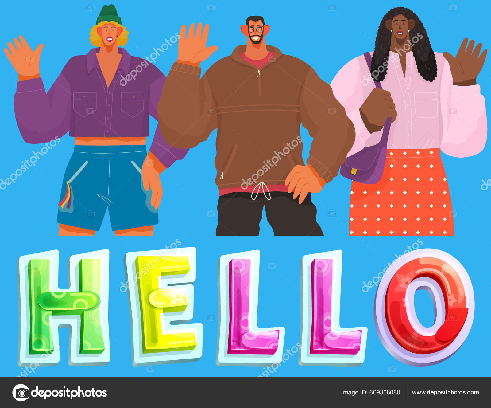 People Greeting Friendly Gesture Flat Vector Characters Male Female ...