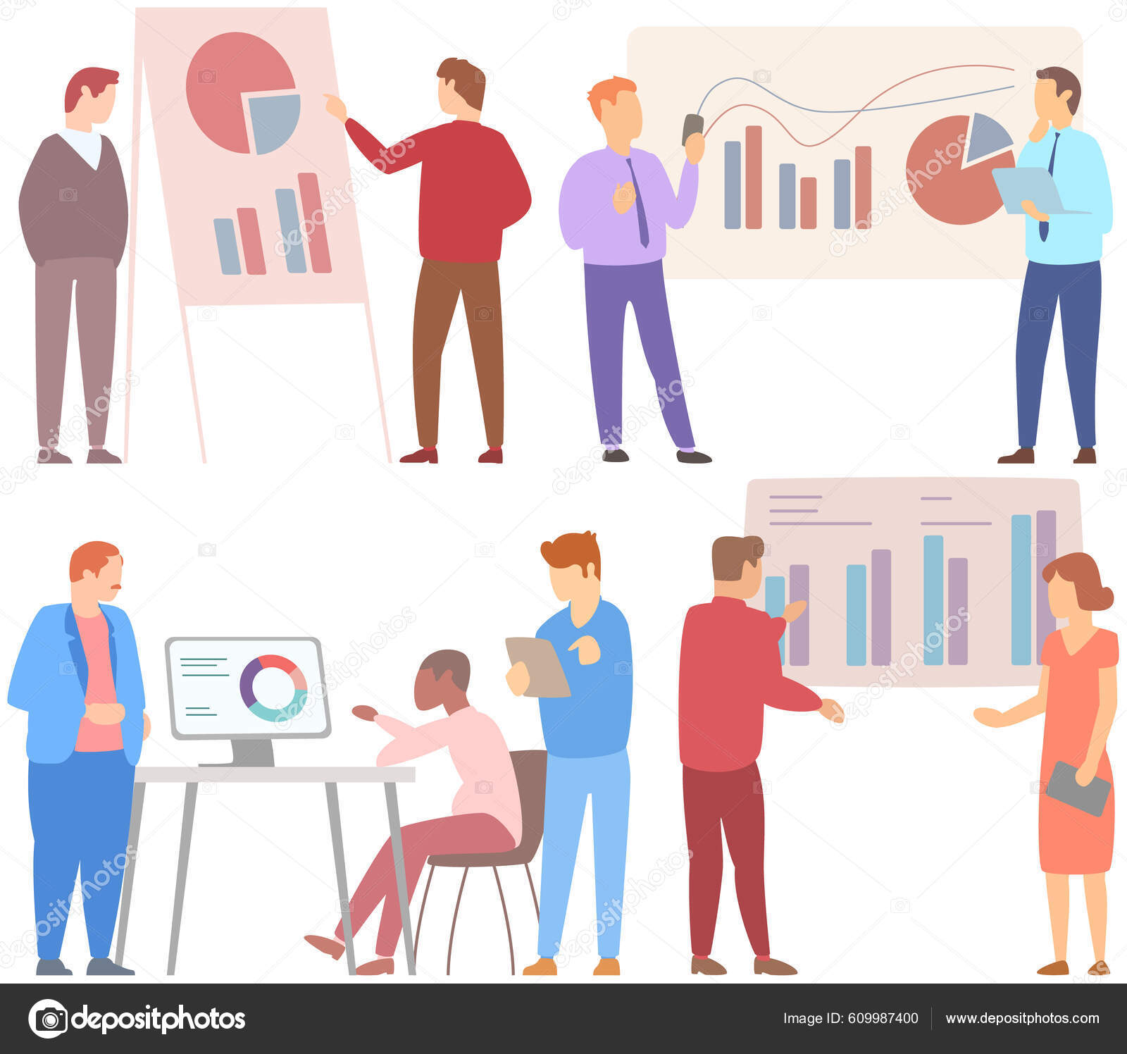 Manager Makes Presentation Statistical Report Analysis Charts Planning ...