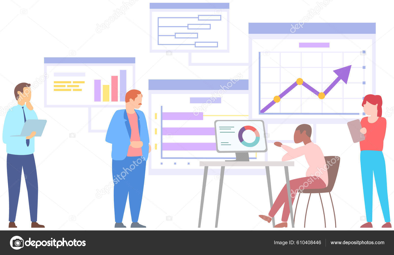 Manager Makes Presentation Statistical Report Analysis Charts Planning ...
