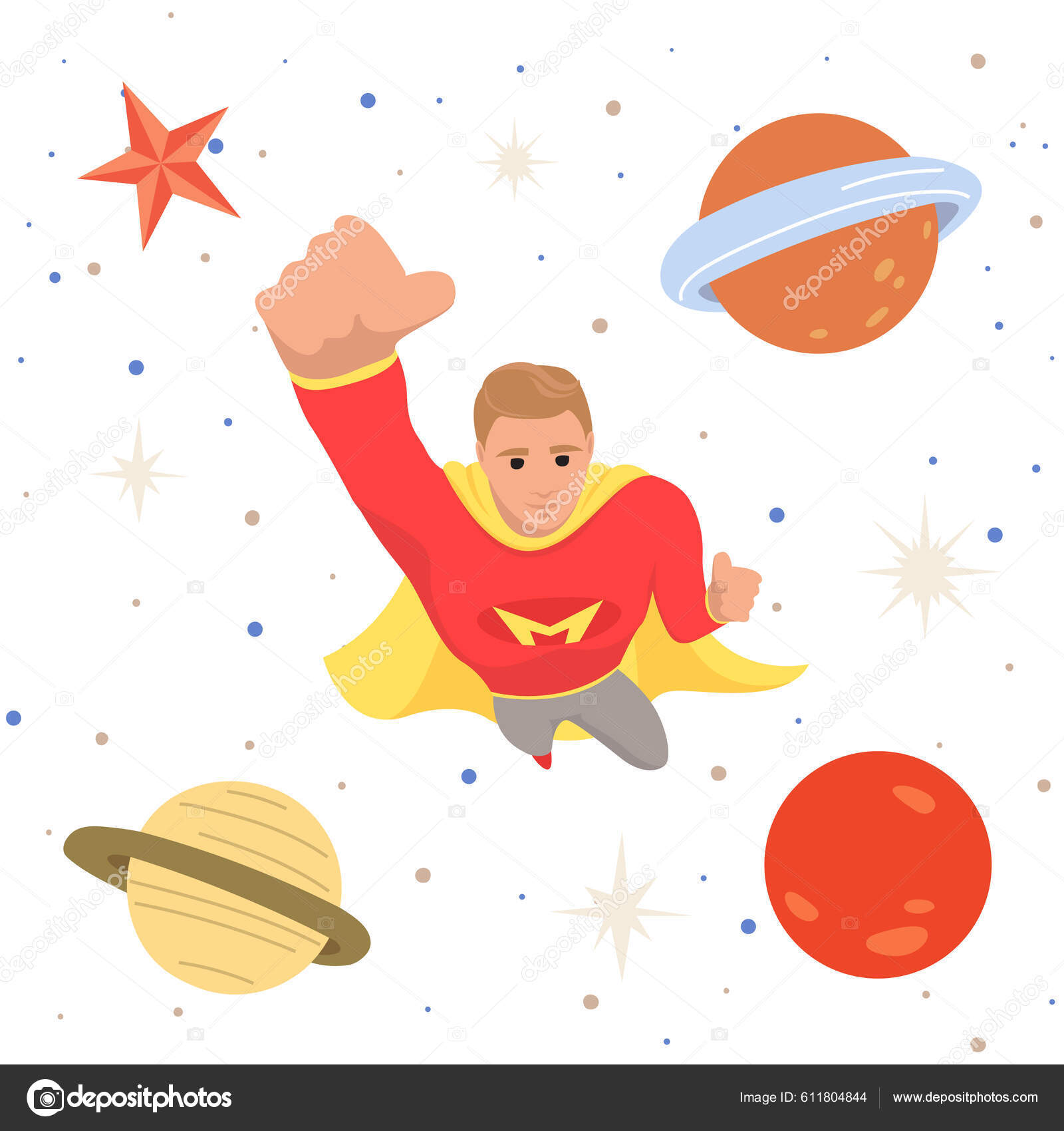Male Superhero Galaxy Flying Outer Space Man Cosmic Area Planet Stock ...