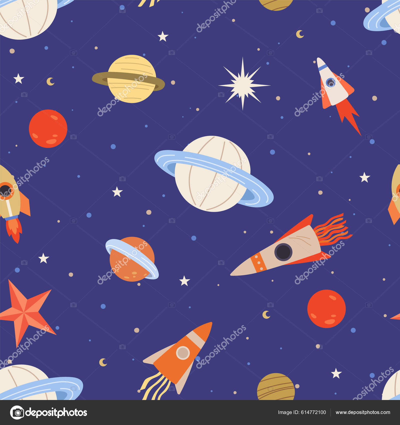 Seamless Childish Pattern Space Elements Creative Background Astronaut ...