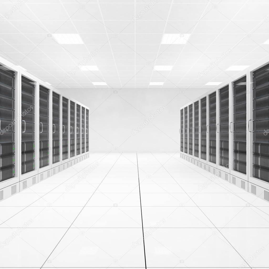 Datacenter with two rows of computers central view — Stock Photo ...