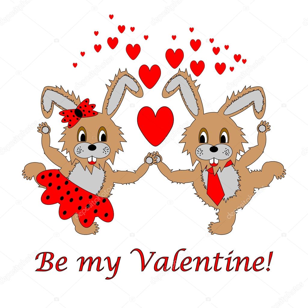 A couple of funny cartoon rabbits with text "Be my Valentine" Stock ...