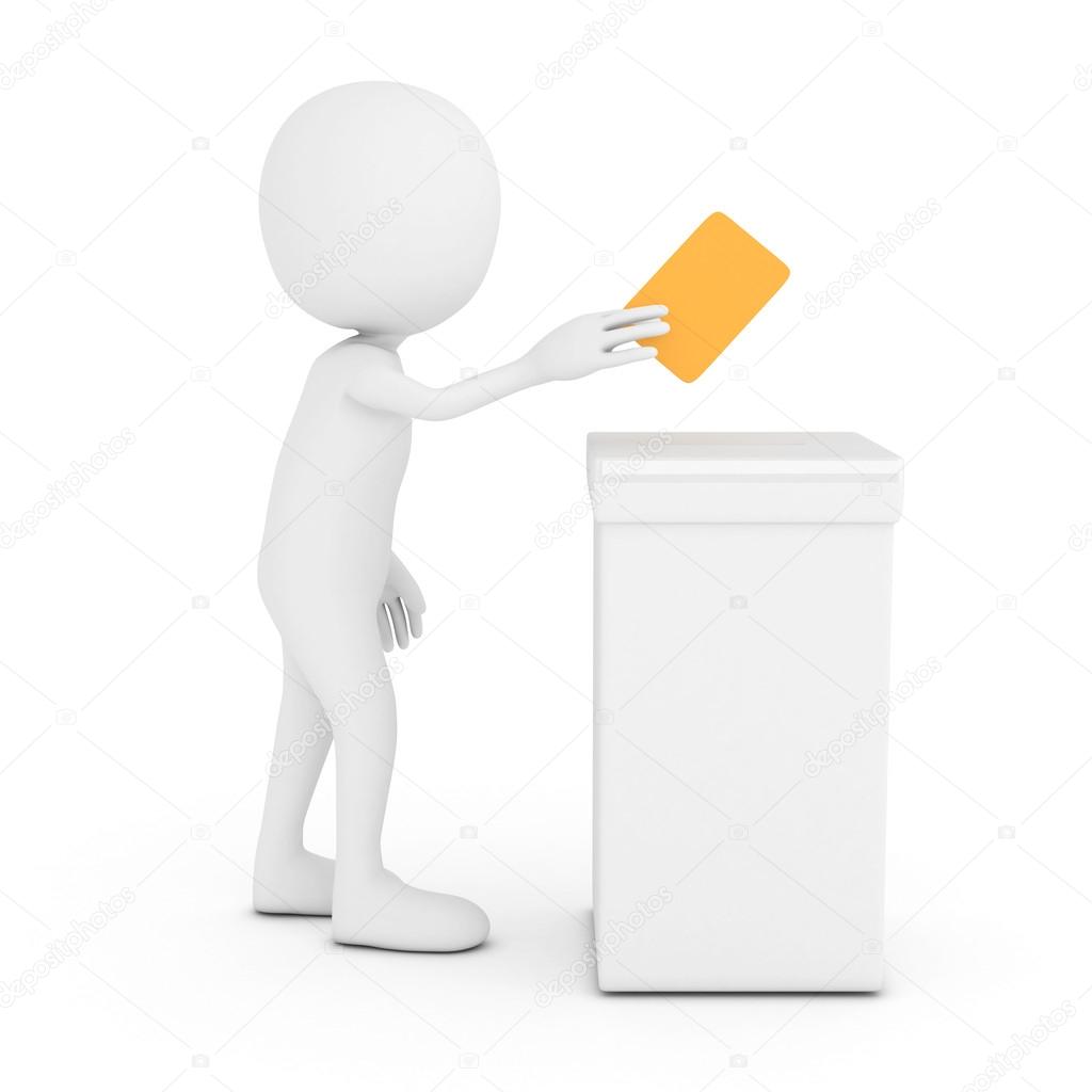 3D White Man putting a voting ballot into the box isolated Stock Photo ...