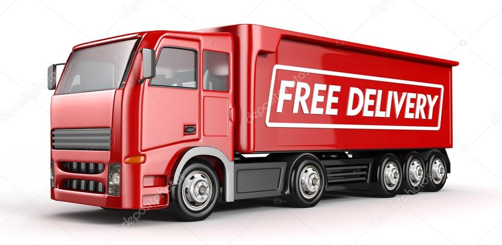 3d Red Truck with Free delivery text - isolated — Stock Photo ...