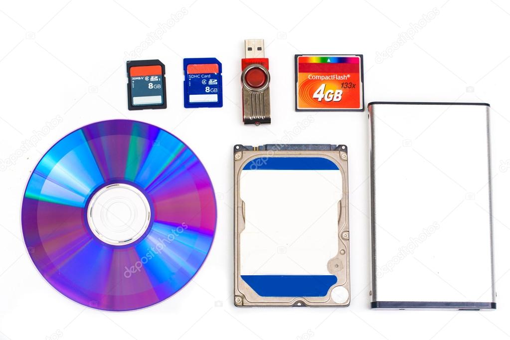 Types of storage devices, external and internal — Stock Photo ...