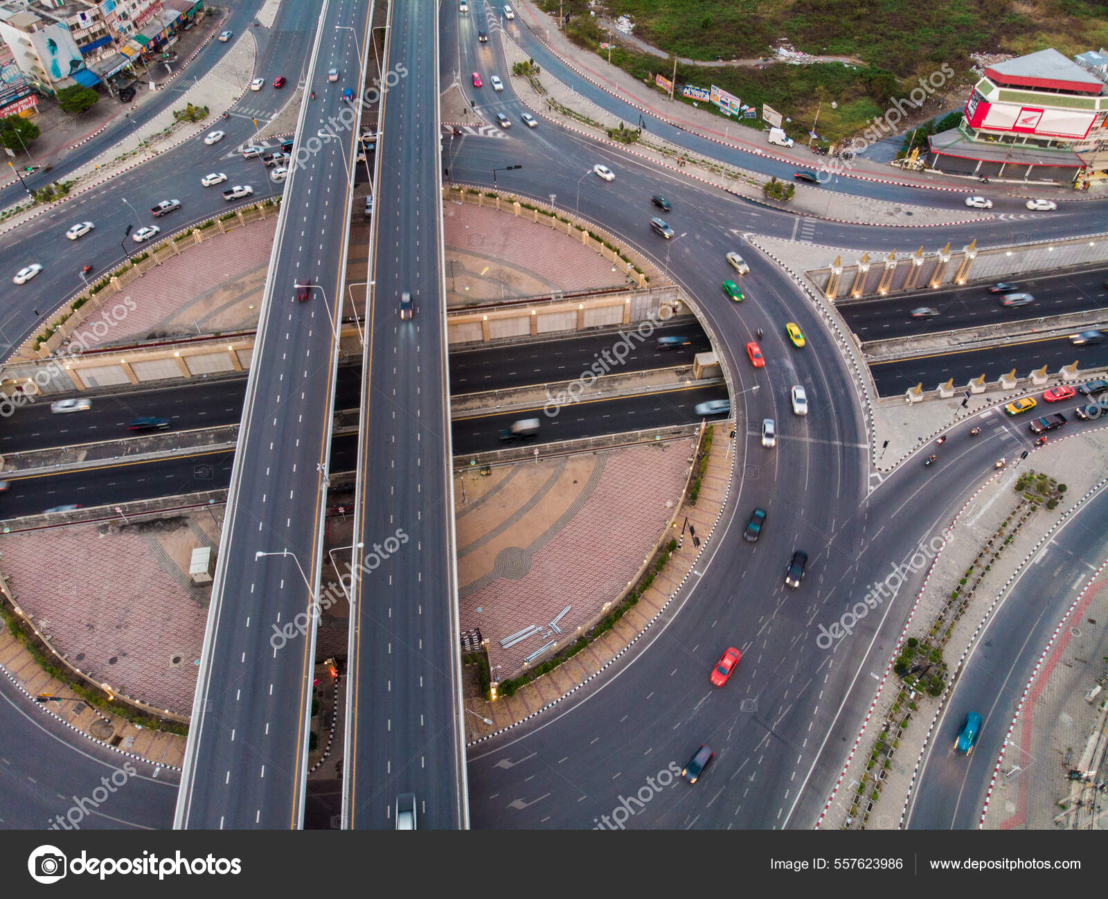 Modern City Transportation Expressway Road Roundabout Multilevel ...
