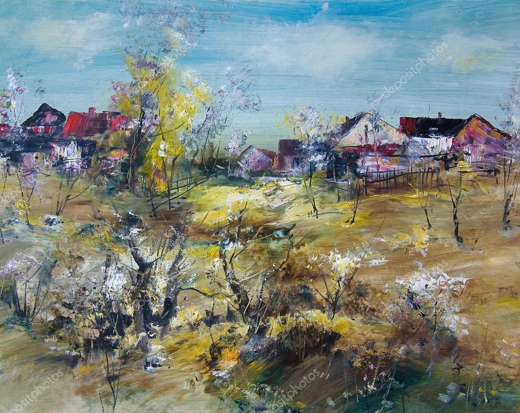 The village spring, oil painting Stock Photo by ©kvocek 36757553