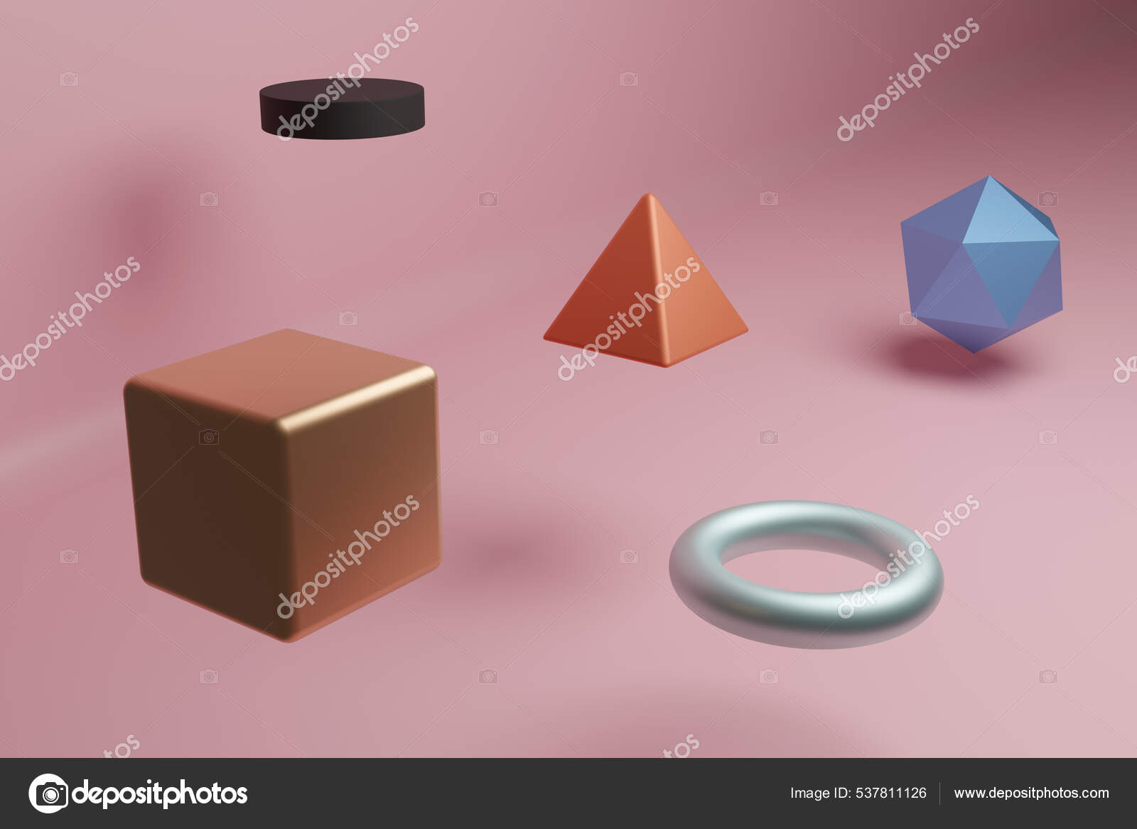 Abstract Scene Multi Colored Geometric Bodies Hanging Air Yellow Cube — Stock Photo © mikhail ...