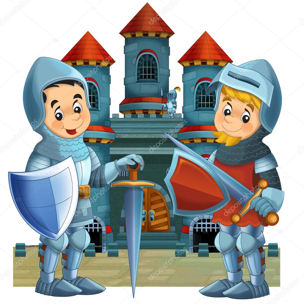 The cartoon medieval illustration of two knights - for the children ...