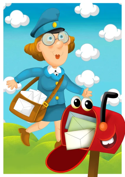Post Woman delivering mail. Cartoon style illustration Stock Photo by ...