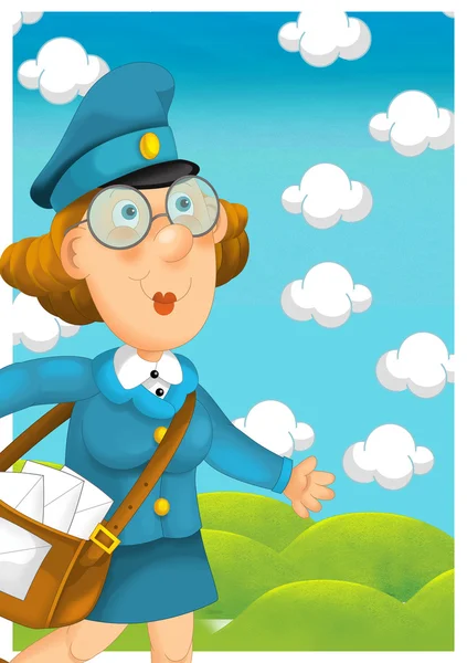 Post Woman delivering mail. Cartoon style illustration Stock Photo by ...