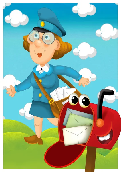 Post Woman delivering mail. Cartoon style illustration Stock Photo by ...