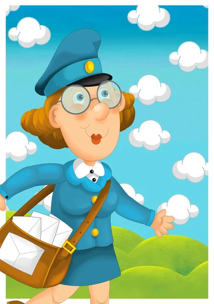 Post Woman delivering mail. Cartoon style illustration Stock Photo by ...