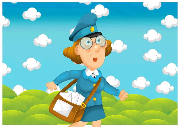 Post Woman delivering mail. Cartoon style illustration Stock Photo by ...