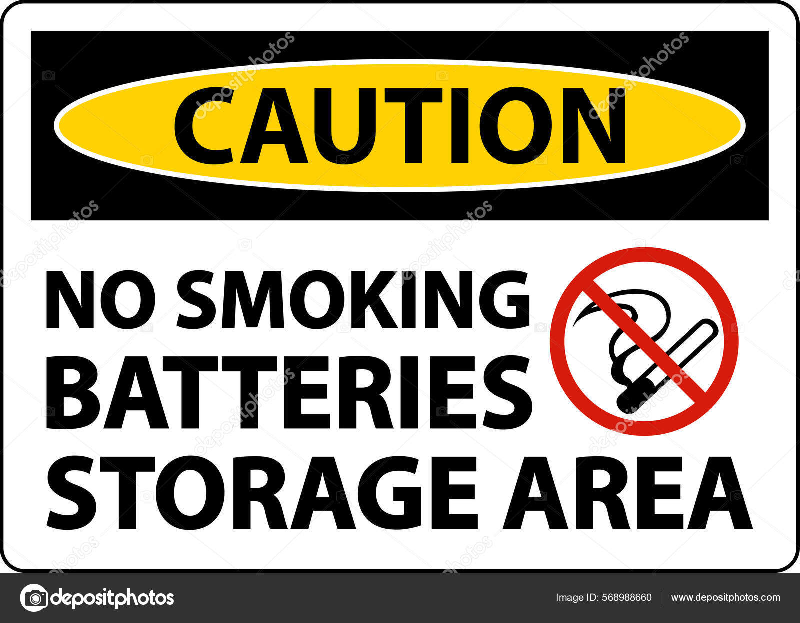 Caution Smoking Battery Storage Area Sign White Background Stock Vector ...
