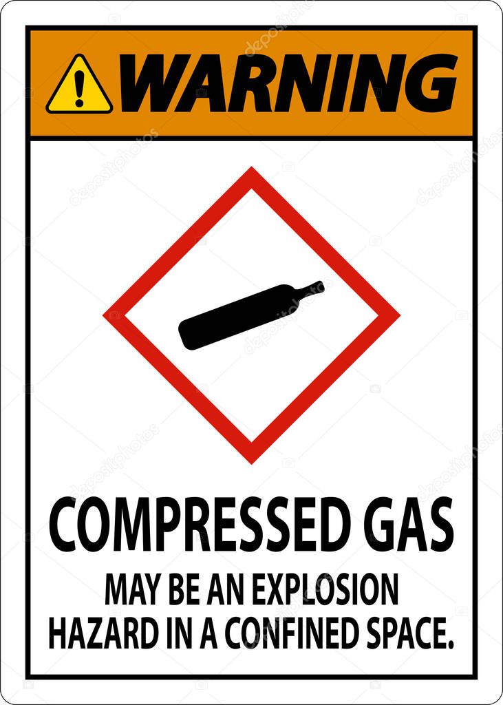 Señal de advertencia de gas comprimido GHS sobre fondo blanco 2024
