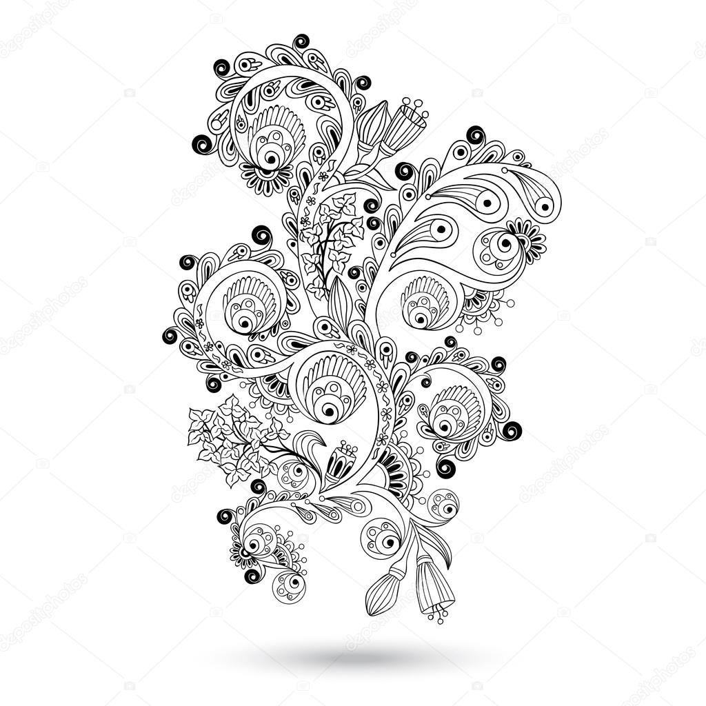 Flower pattern engraving scroll motif for vintage design card vector ...