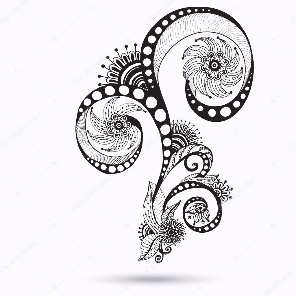 Henna Paisley Mehndi Doodles Design Element. Stock Vector Image by ...