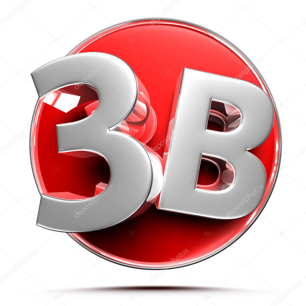 Círculo rojo 3B, ilustración 3D de acero inoxidable sobre fondo blanco con trayectoria de ...