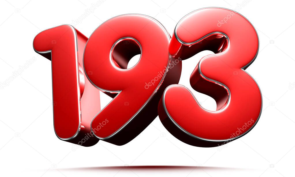 Redondeado rojo número 193 Ilustración 3D sobre fondo blanco tienen ...