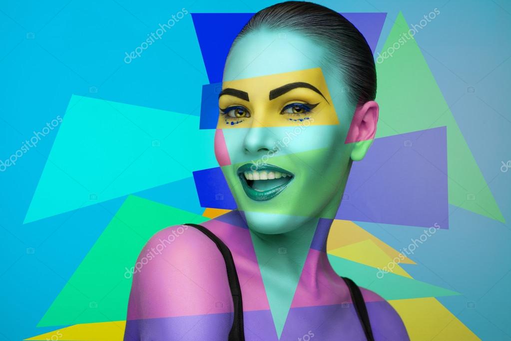 Beautiful Girl is divided into colored pieces. Stock Photo by ...