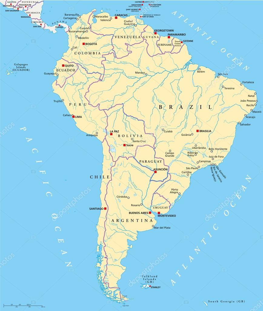Mapa político de Sudamérica 2022