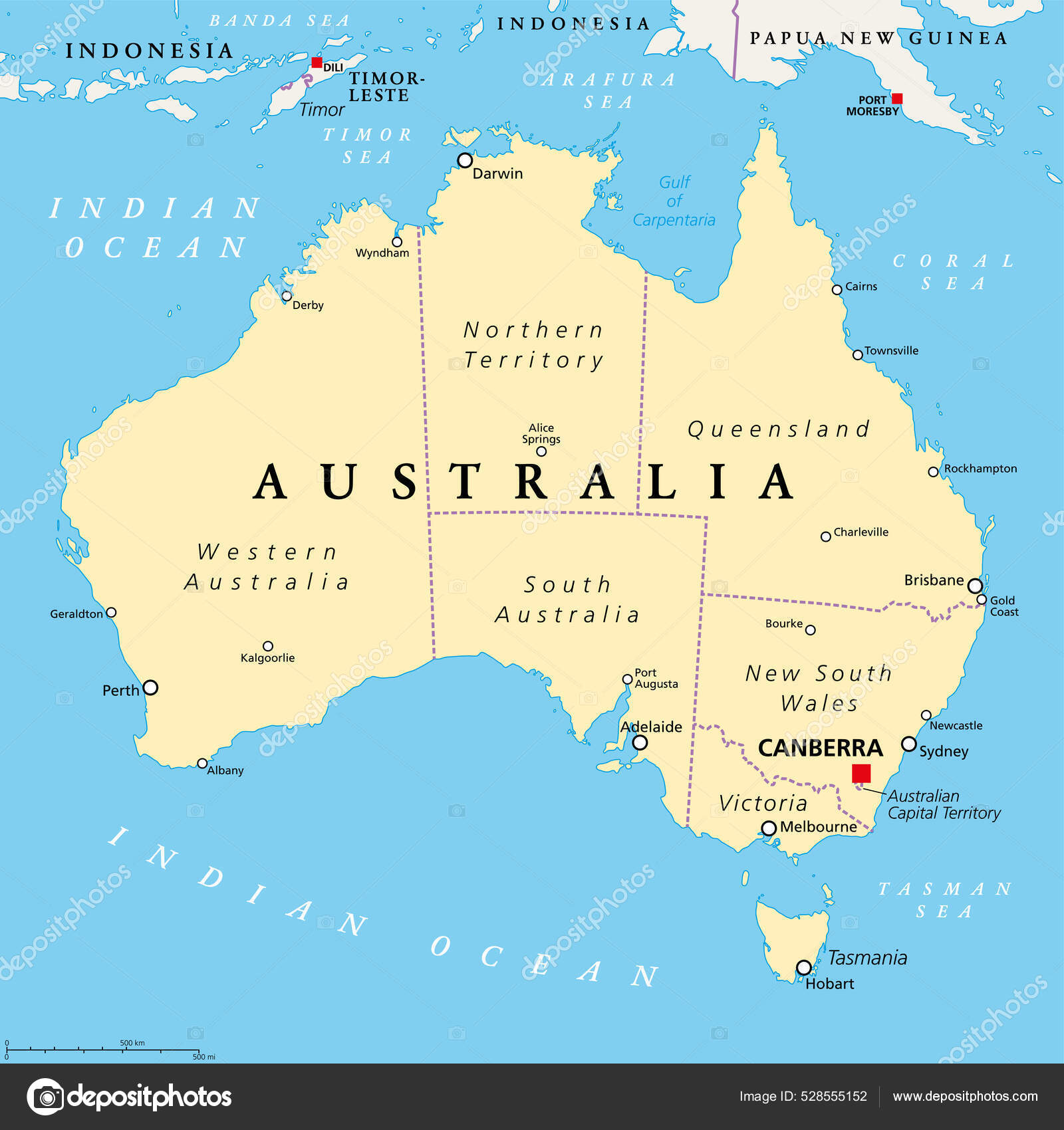 Australia Political Map Capital Canberra Internal Administrative ...