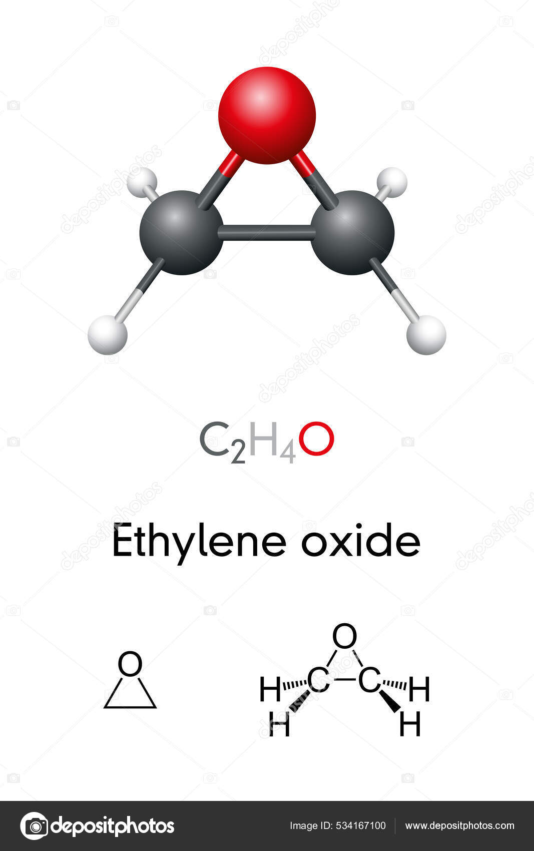 Óxido Etileno C2H4O Modelo Molécula Fórmula Química También Conocido ...