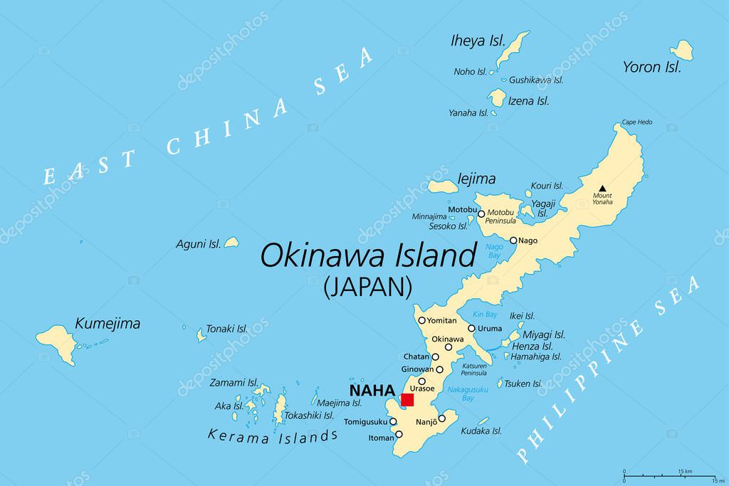 Islas Okinawa, mapa pol tico. Grupo de islas en la Prefectura de Okinawa de Jap n, en el Mar de ...