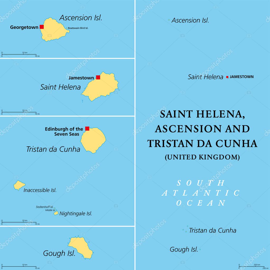 Santa Elena, Ascensión y Tristán da Cunha, mapa político. Territorio ...