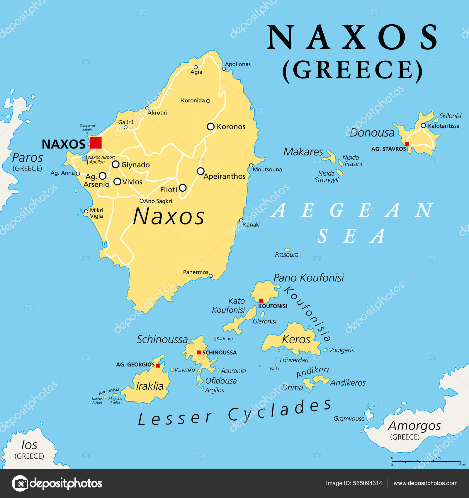 Naxos Lesser Cyclades Greek Islands Political Map Island Group Aegean ...