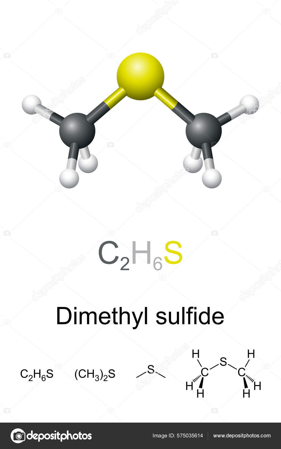 Dimethyl Sulfide Dms Chemical Formula Molecule Model Methylthiomethane ...