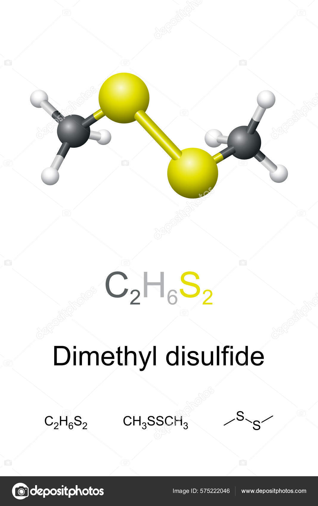 Dimethyl Disulfide Dmds Chemical Formula Molecule Model Methyldisulfide Organosulfur Compound ...