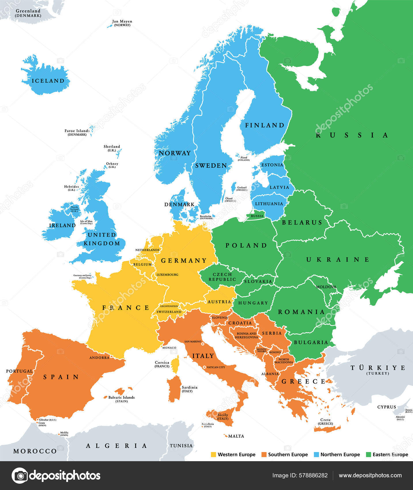 Podregiony Europy Mapa Polityczna Geoscheme Który Dzieli Kontynent ...