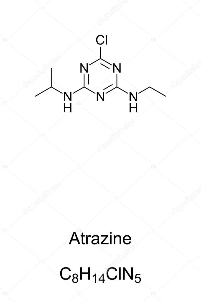Atrazina, fórmula química y estructura. Herbicida utilizado para ...