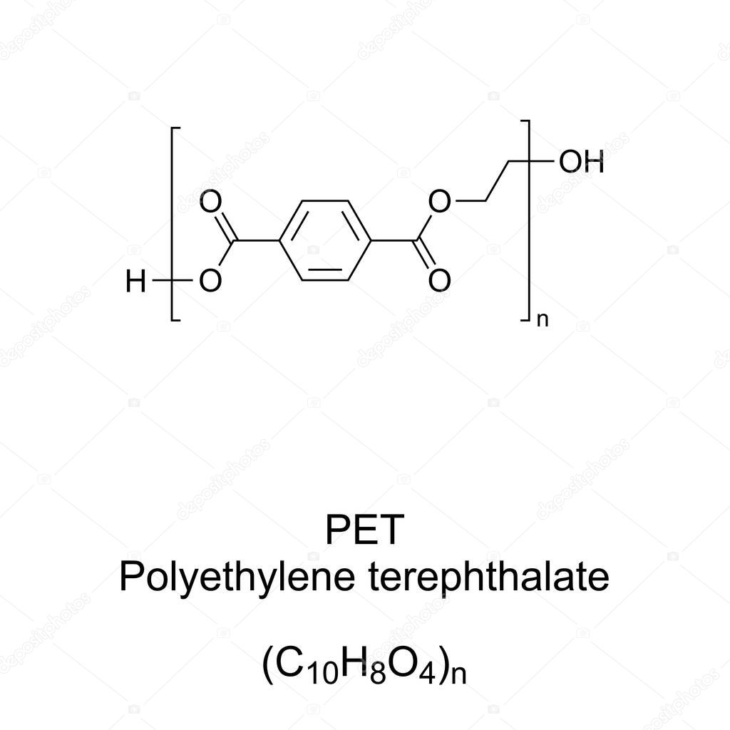PET, Polyethylene terephthalate, chemical formula and structure. The ...