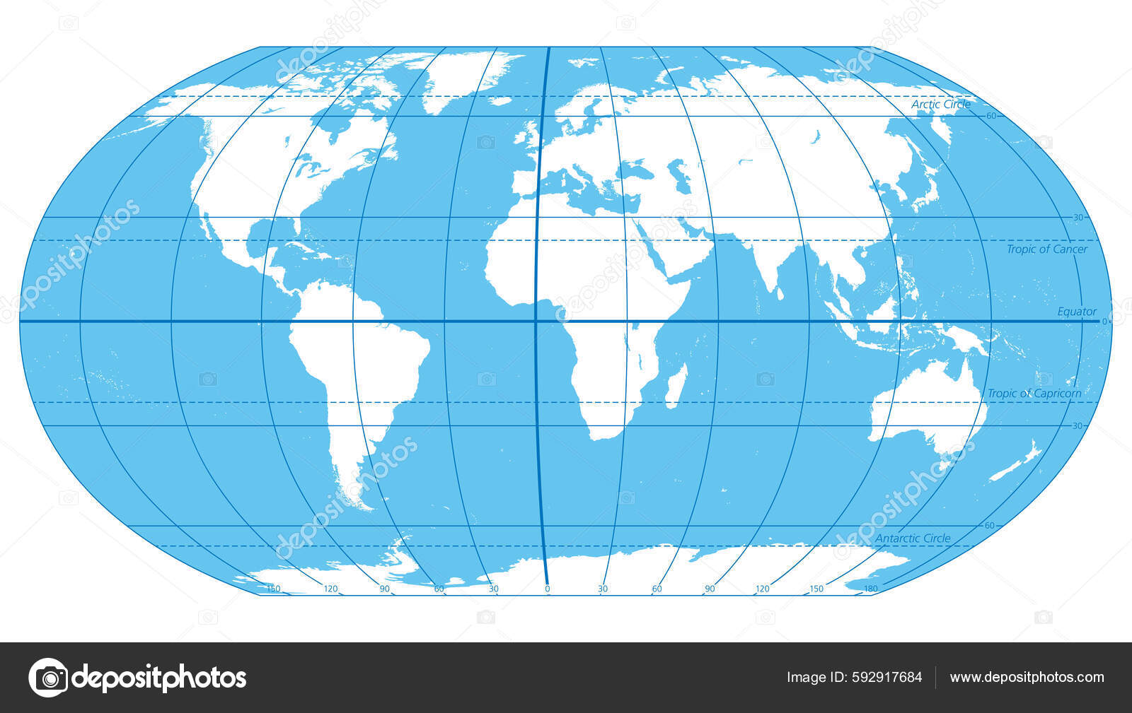 World Important Circles Latitudes Longitudes Blue Colored Political Map ...
