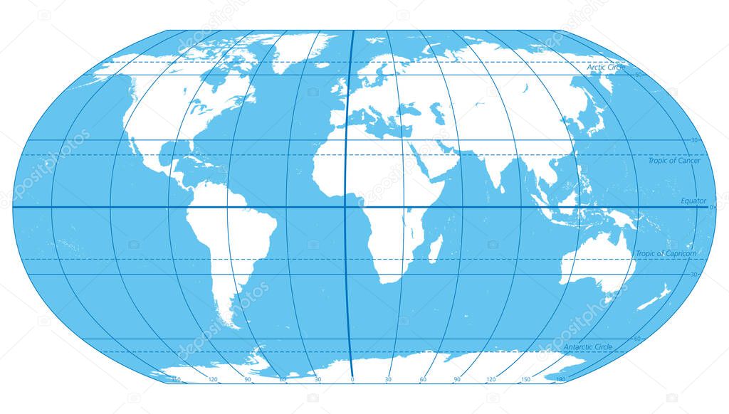 World Important Circles Latitudes Longitudes Blue Colored Political Map ...