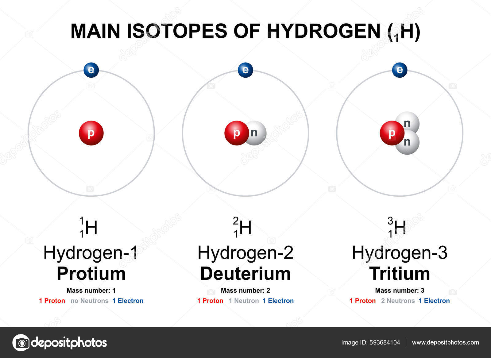 Main Isotopes Hydrogen Protium Deuterium Tritium Three Naturally ...