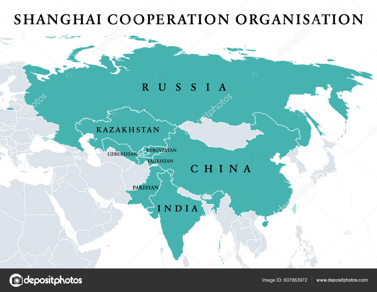 Organização Cooperação Xangai Estados Membros Ocx Mapa Político ...