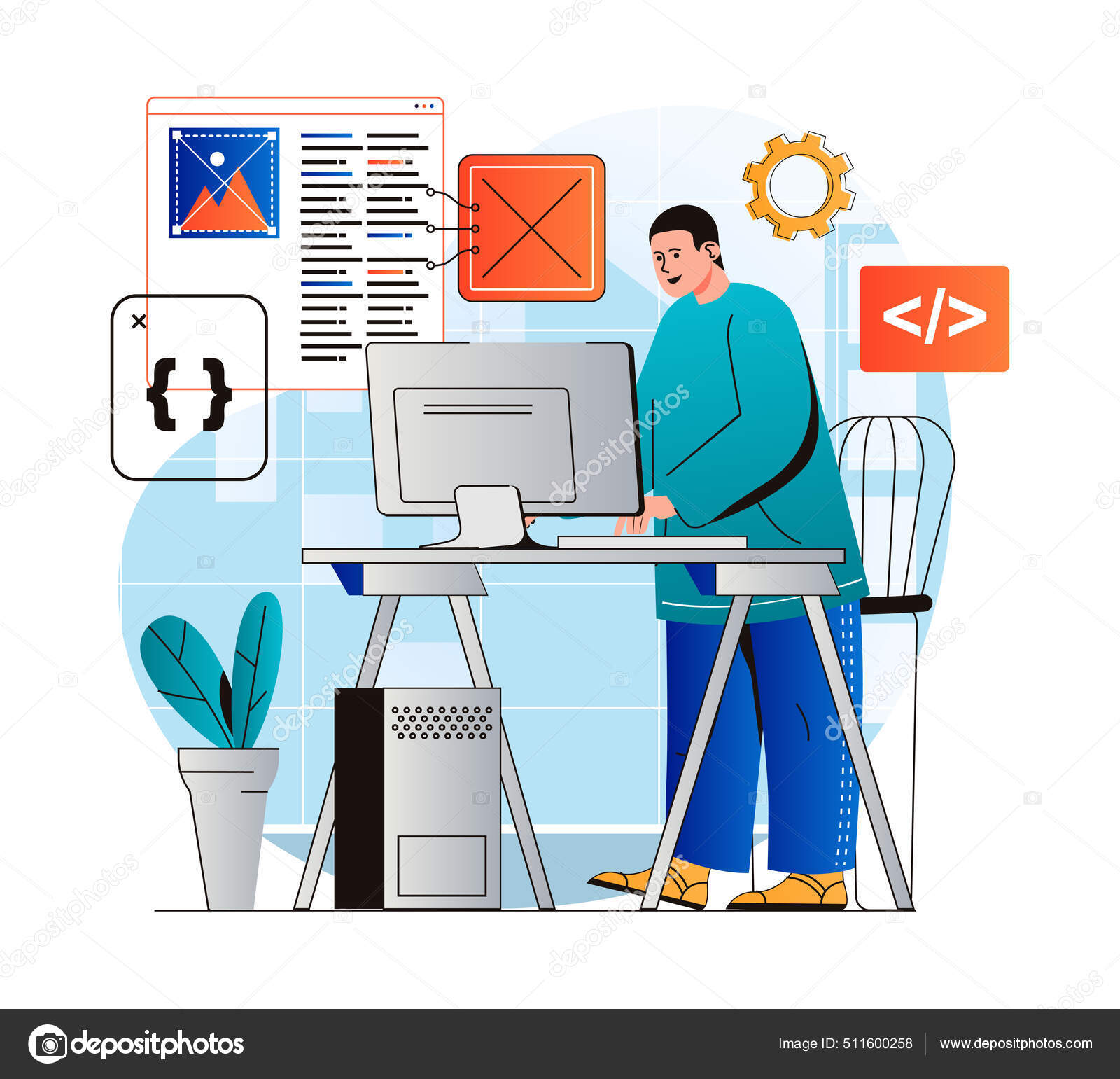 Programming Working Concept In Modern Flat Design Developer Programs In Different Languages